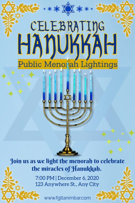 Blue Joyful Celebrating Hanukkah Public Menorah Lightings Poster ...