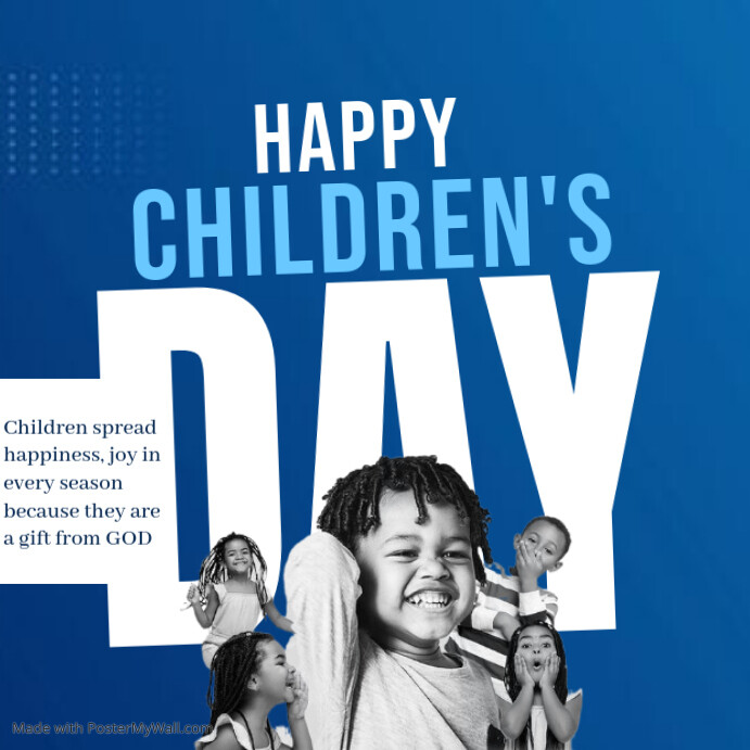 Blue Joyful Children's Day Instagram Post Template | PosterMyWall