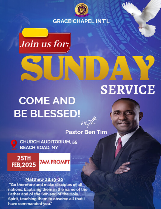 Blue Joyful Church Service Flyer (us Letter) Template | PosterMyWall