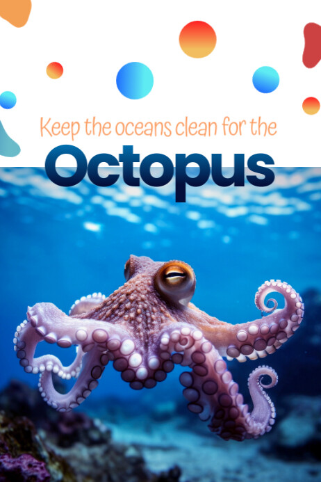 Blue Joyful Colourful Octopus Day Poster Template | PosterMyWall