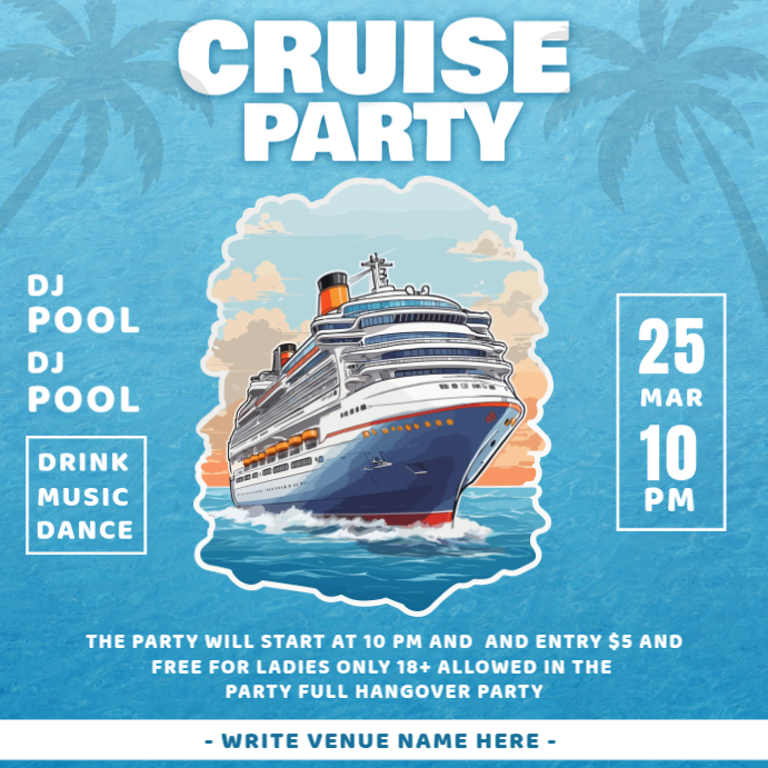 Blue Joyful Cruise Party Instagram Post Template | PosterMyWall