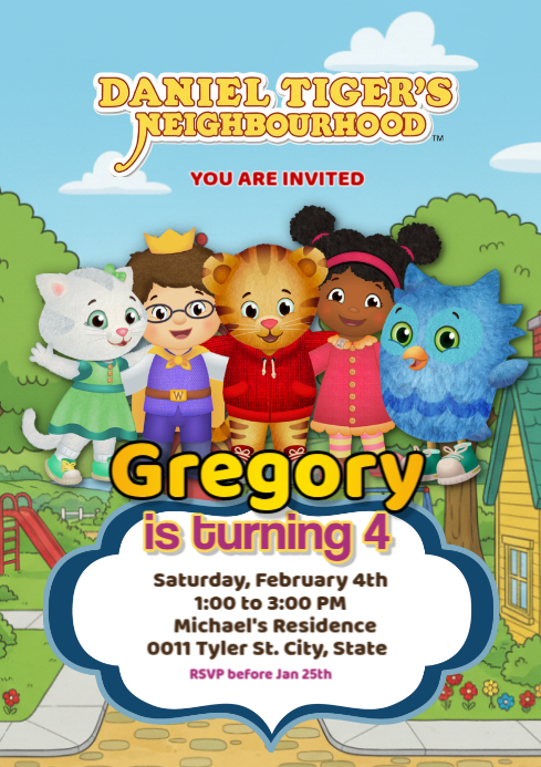 Blue Joyful Daniel Tiger's Neighborhood A4 Template | PosterMyWall