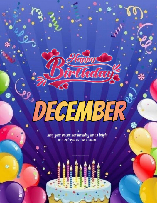 Blue Joyful December Birthday Flyer (us Letter) Template | PosterMyWall