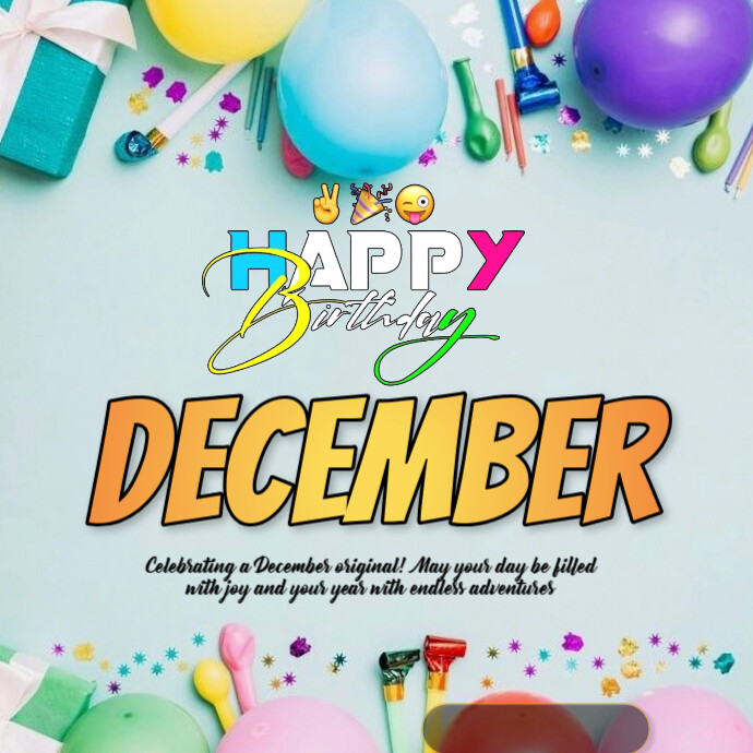 Blue Joyful December Birthday Logo Template | PosterMyWall