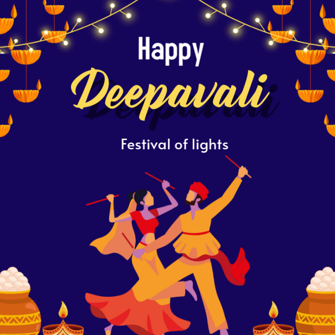 Modèle Blue Joyful Deepavali Indian Festival Instagram Post | PosterMyWall