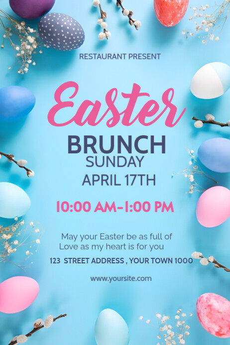 Blue Joyful Easter Brunch Poster Template | PosterMyWall