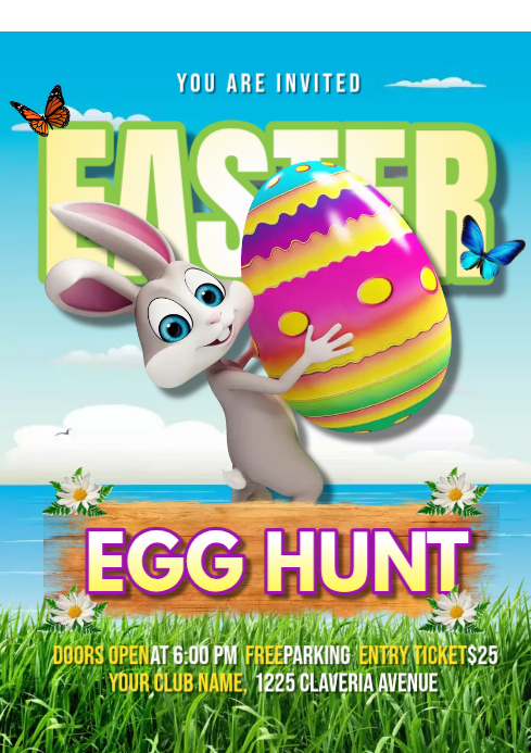 Blue Joyful Easter Egg Hunt A4 Template | PosterMyWall