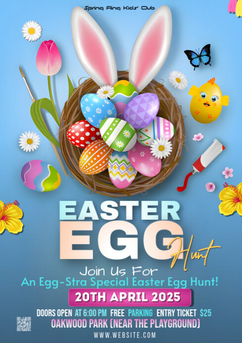 Blue Joyful Easter Egg Hunt A4 Template | PosterMyWall