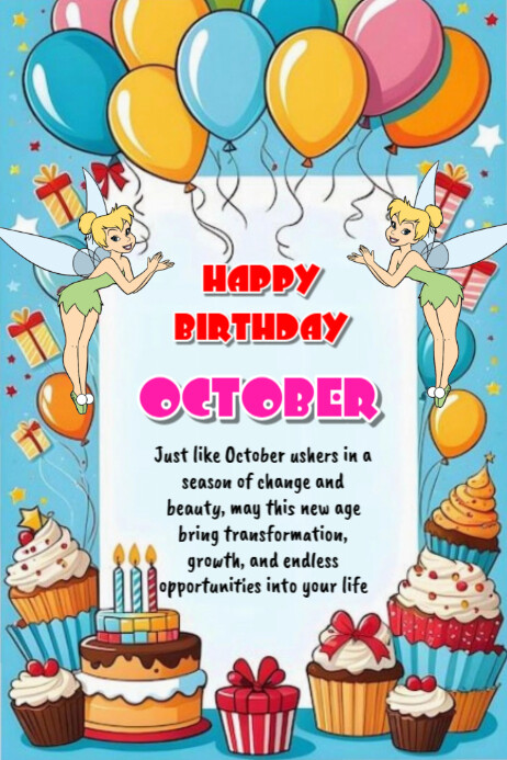 Blue Joyful Editable October Birthday Poster Template | PosterMyWall