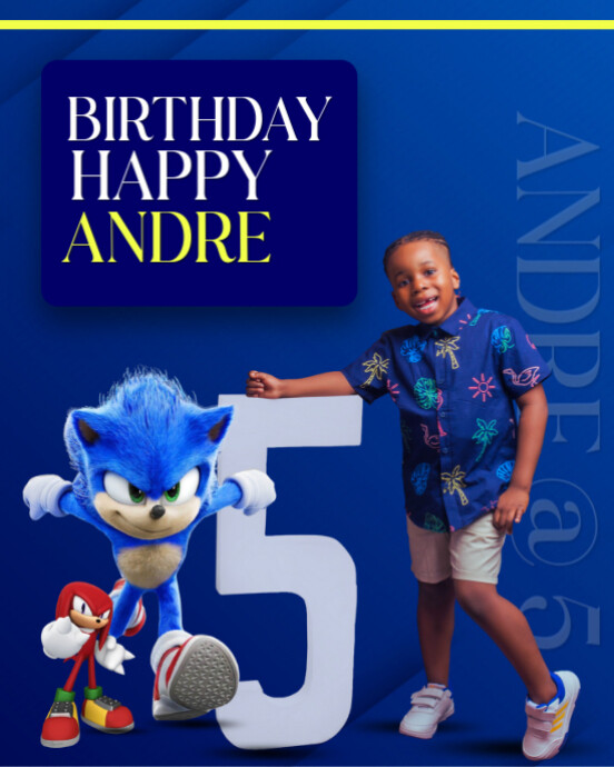 Blue Joyful Editable Sonic The Hedgehog Birthday Photo Invitation ...