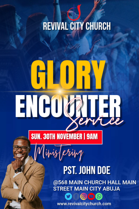 Blue Joyful Encounter Service Glory Poster Template | PosterMyWall