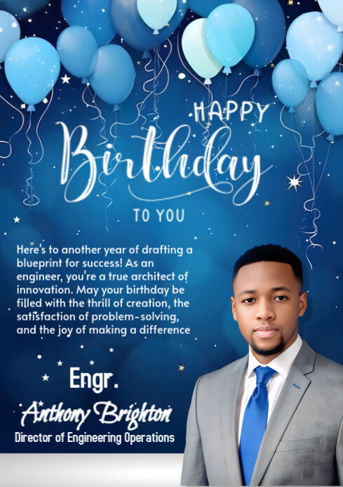 Blue Joyful Engineer's Birthday A4 Template | PosterMyWall