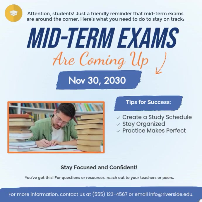 Copy of -Term Exam Reminder Poster Template | Study Tips & Schedule ...