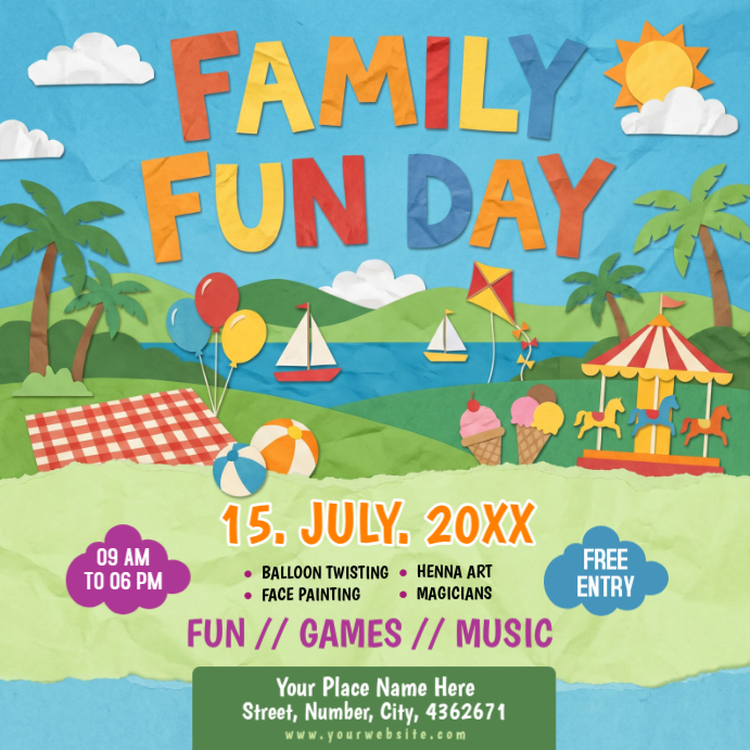 Blue Family Fun Day Square Template | PosterMyWall