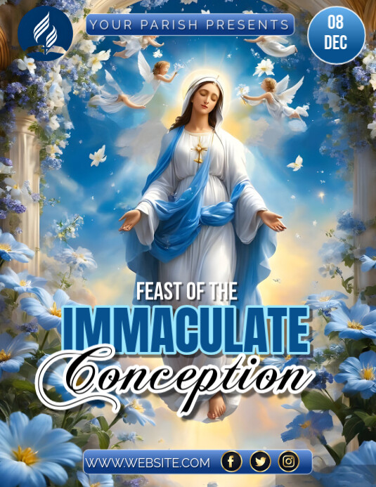 Blue Joyful Feast Of Immaculate Conception Flyer (us Letter) Template ...