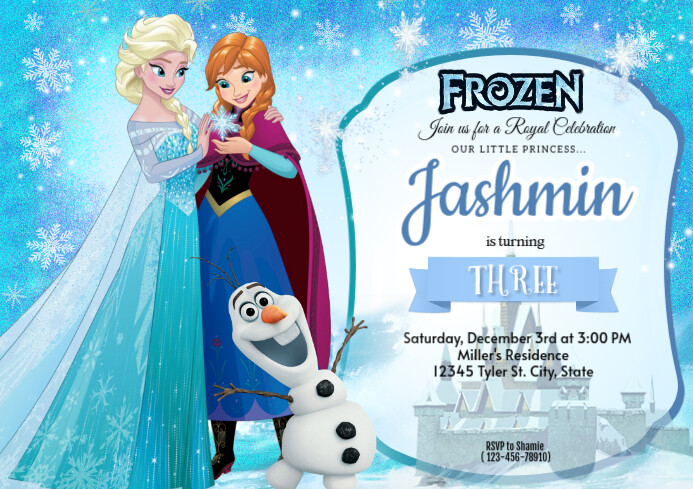 Plantilla de Blue Joyful Frozen Anna And Elsa A4 | PosterMyWall