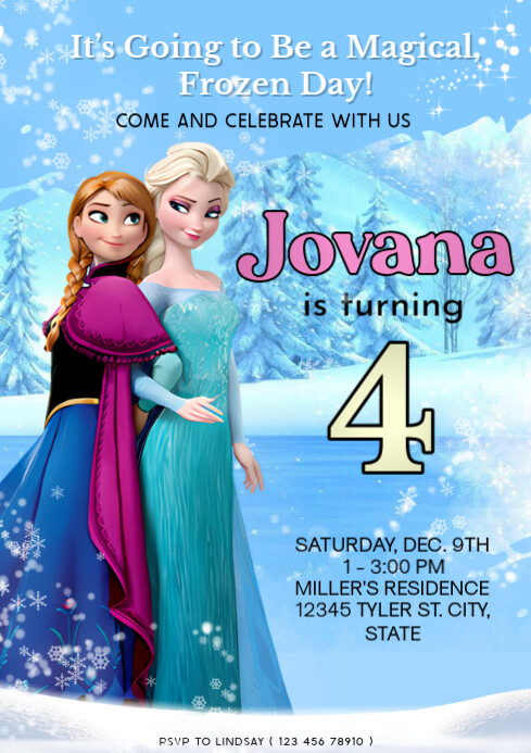 Plantilla de Blue Joyful Frozen Birthday A4 | PosterMyWall