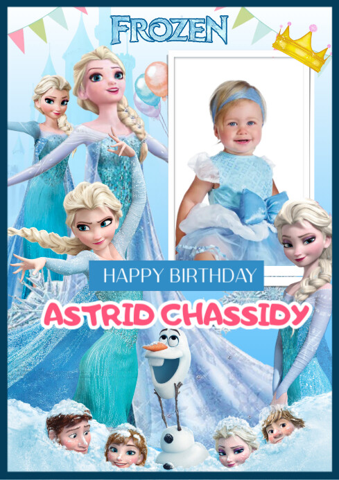 Blue Joyful Frozen Birthday A4 Templat | PosterMyWall