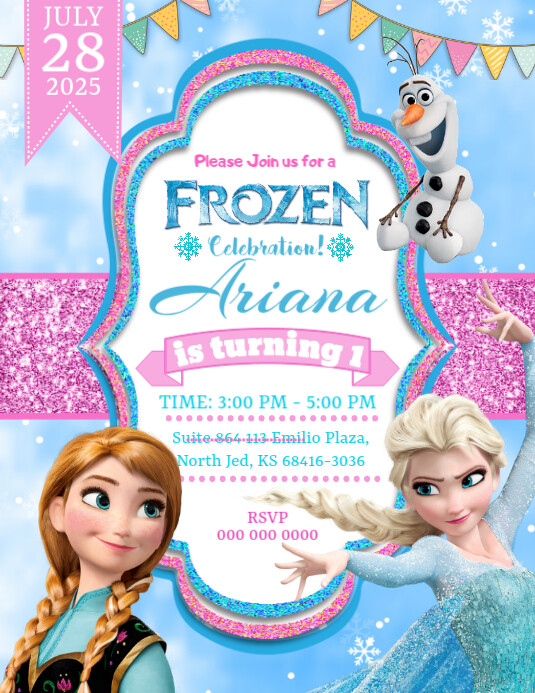 Blue Joyful Frozen-birthday-invitation-design-template Flyer (us Letter ...
