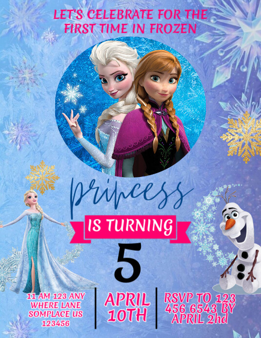 Blue Joyful Frozen Birthday Party Invitation Flyer (us Letter) Template ...