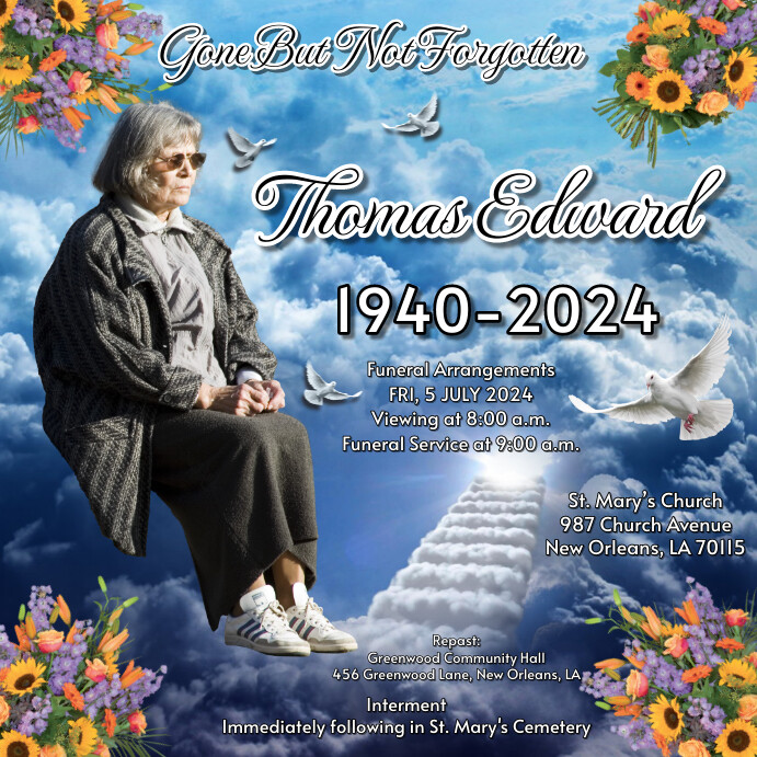 Blue Joyful Funeral Flyer , Death Anniversary Template | PosterMyWall