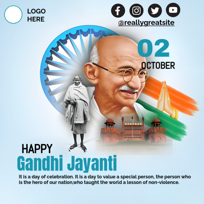 Blue Joyful Gandhi Jayanti Instagram Post Template | PosterMyWall