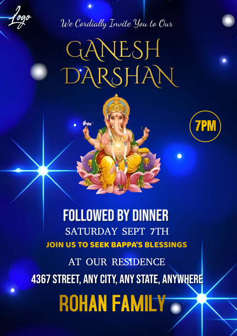 Plantilla de Blue Joyful Ganesha Darshan Invitation Design | PosterMyWall