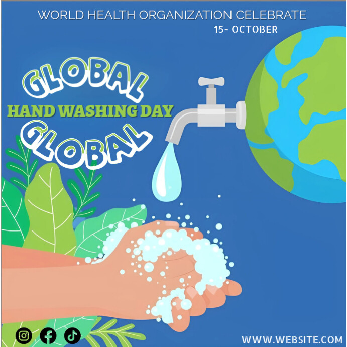 Blue Joyful Global Hand Washing Day Instagram Post Template | PosterMyWall