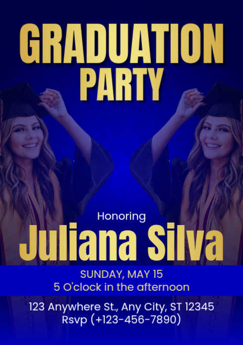 Blue Joyful Graduation Party Invitation A5 Template | PosterMyWall