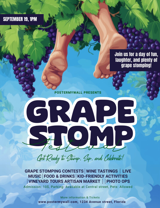Plantilla de Blue Joyful Grape Stomp Flyer Template Flyer | PosterMyWall