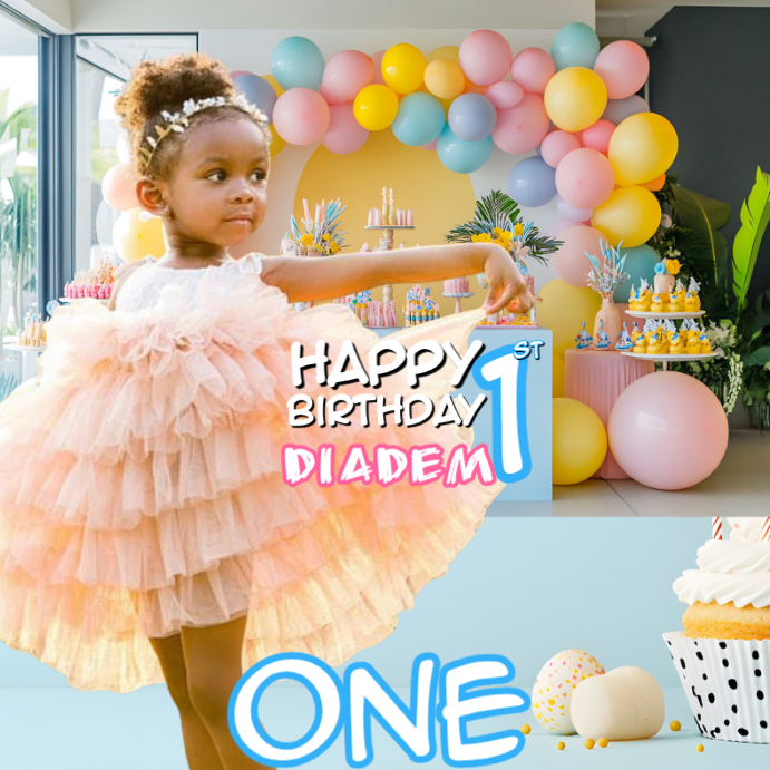 Plantilla de Blue Joyful Happy 1st Birthday Darling Princess Instagram ...