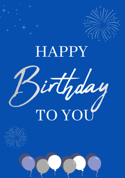 Blue Joyful Happy Birthday A4 Template | PosterMyWall