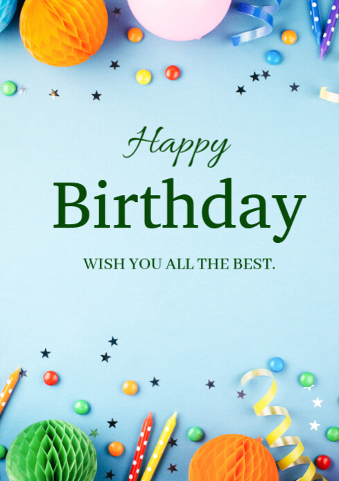 Modèle Blue Joyful Happy Birthday A4 | PosterMyWall