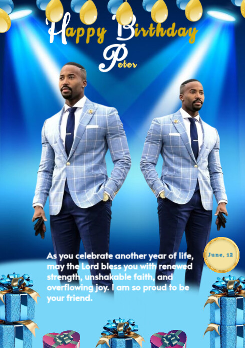 Blue Joyful Happy Birthday A4 Template | PosterMyWall