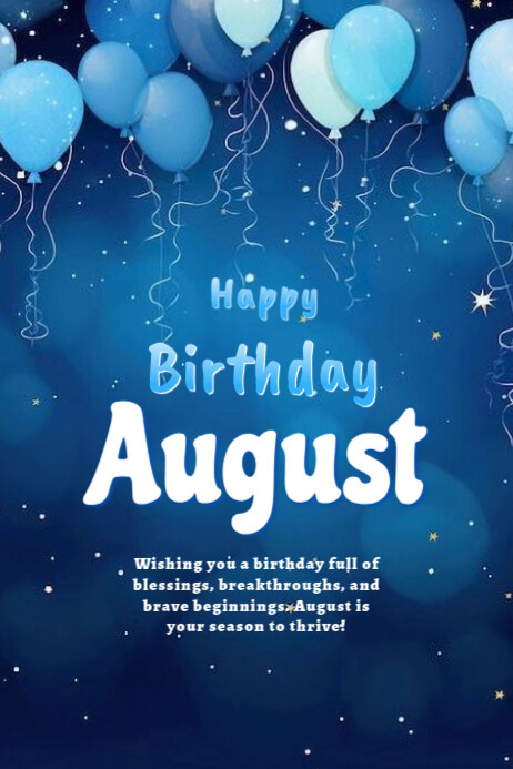 Blue Joyful Happy Birthday August Poster Template | PosterMyWall