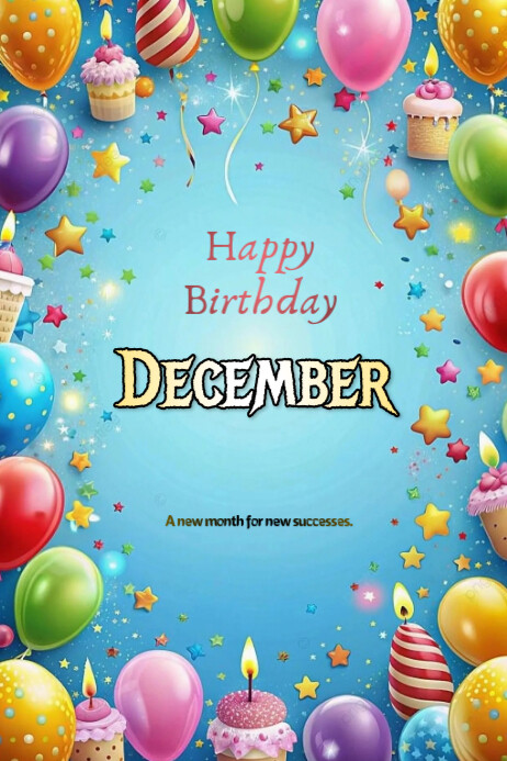 Copy of Blue Joyful Happy Birthday December Poster | PosterMyWall