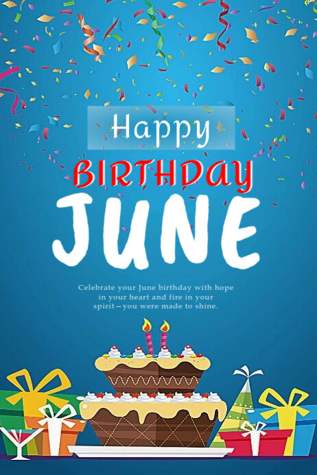 Blue Joyful Happy Birthday June Poster Template | PosterMyWall
