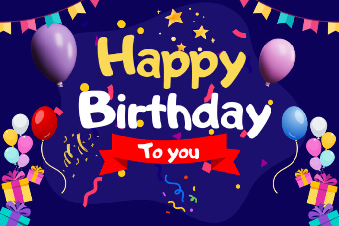 Blue Joyful Happy Birthday Label Template | PosterMyWall