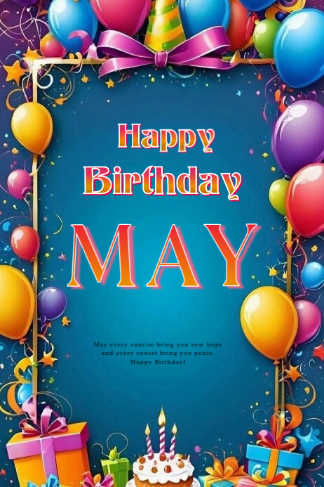 Blue Joyful Happy Birthday May Poster Template | PosterMyWall