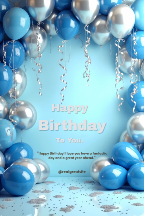 Blue Joyful Happy Birthday Templates And Online Greeting Cards Poster ...
