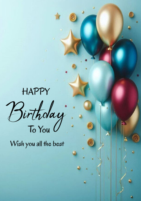 Blue Joyful Happy Birthday To You A4 Template | PosterMyWall