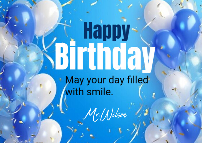 Blue Joyful Happy Birthday To You Postcard Templat | PosterMyWall