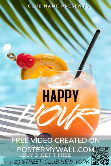 Blue Joyful Happy Hour Poster Templat | PosterMyWall