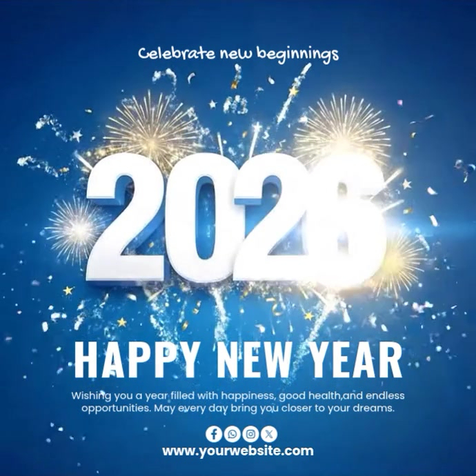 Plantilla de Blue Joyful Happy New Year 2026 Instagram Post | PosterMyWall