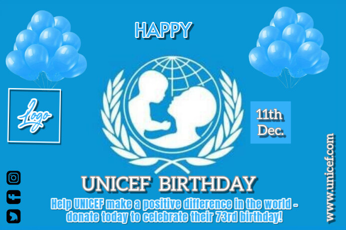 Blue Joyful Happy Unicef Birthday Poster Template | PosterMyWall