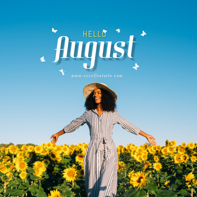 Modèle Blue Joyful Hello August Instagram Post | PosterMyWall