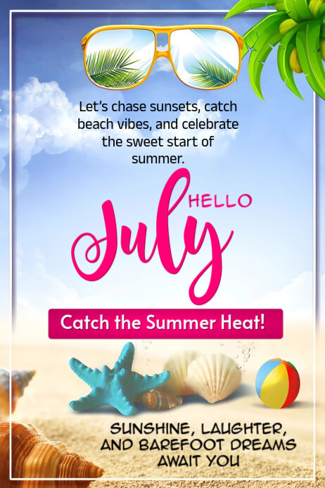 Blue Joyful Hello July Greeting Poster Template | PosterMyWall