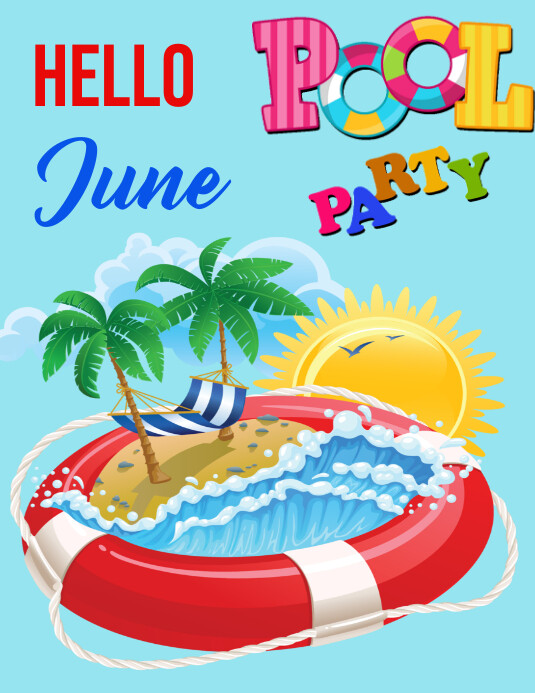 Blue Joyful Hello June Flyer (us Letter), poo Template | PosterMyWall