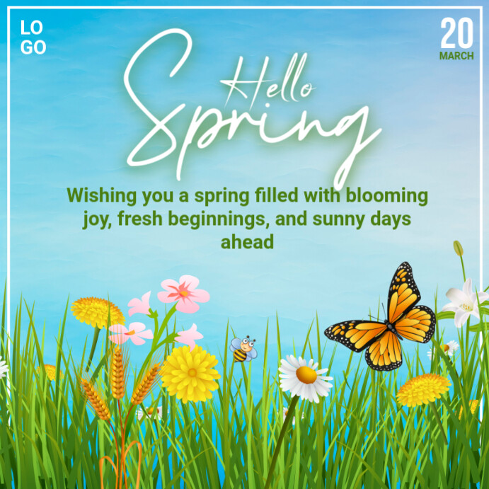 Blue Joyful Hello Spring Instagram Post Template | PosterMyWall
