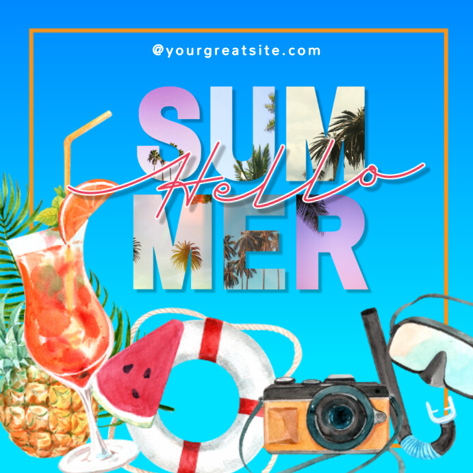 Blue Joyful Hello Summer Pos Instagram Template | PosterMyWall